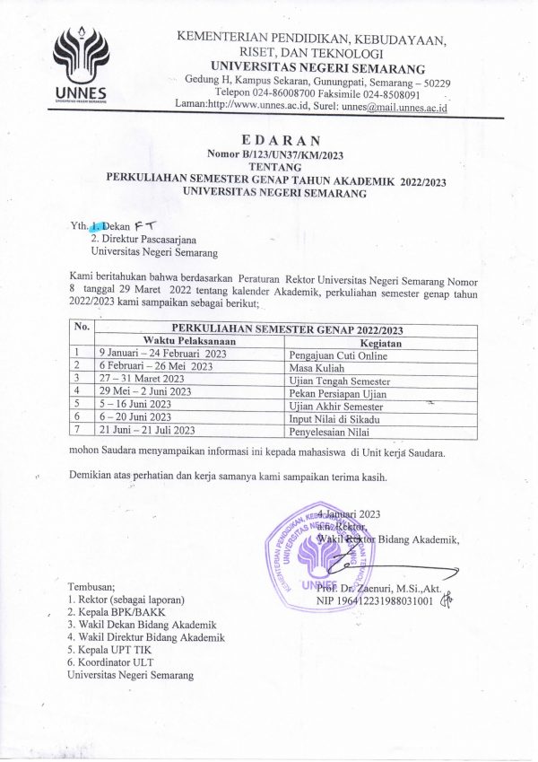 Surat Edaran Perkuliahan Semester Genap Tahun Akademik 2022/2023 ...