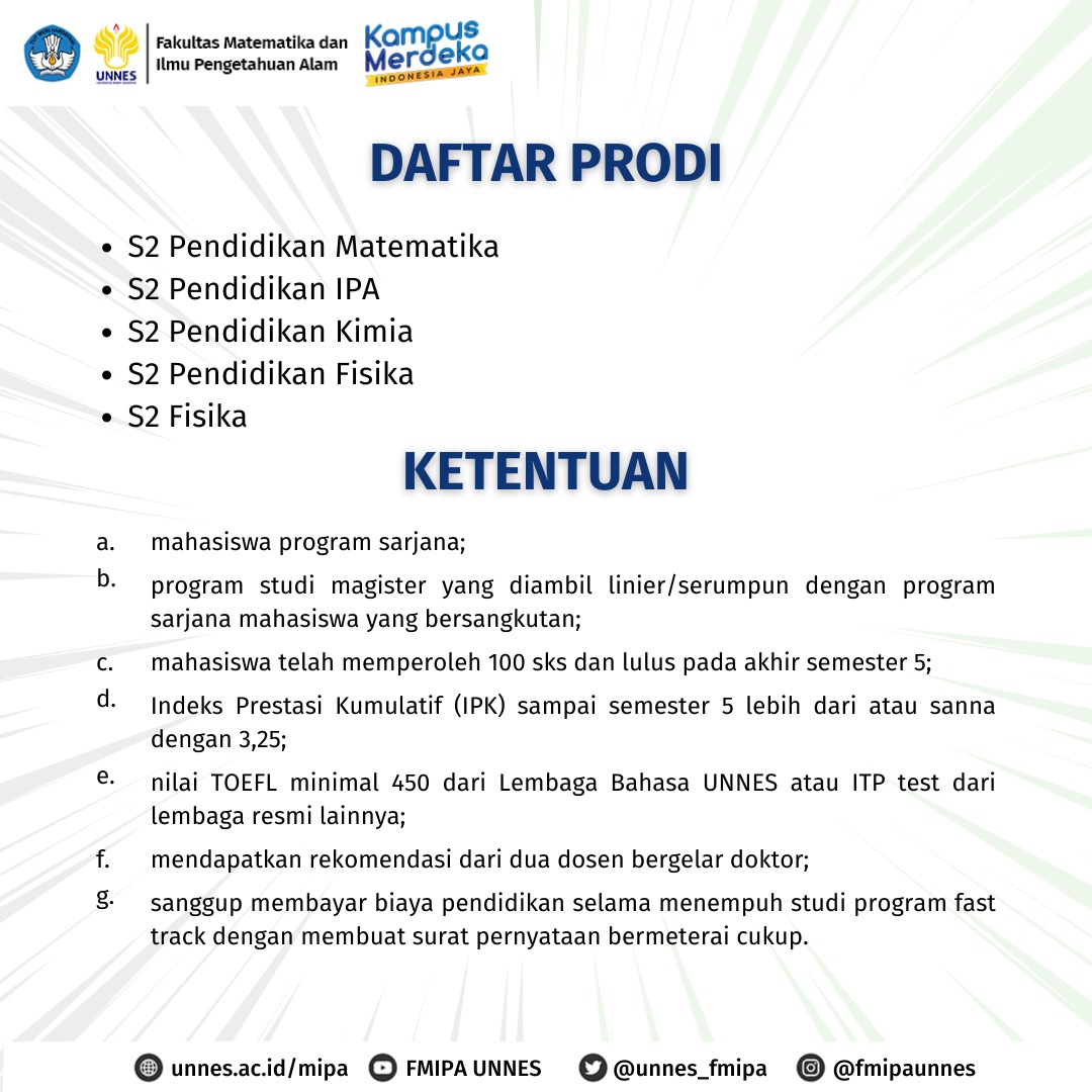 Pendaftaran Mahasiswa Baru Program Fast Track FMIPA UNNES Tahun 2023 – Faculty of Mathematics ...